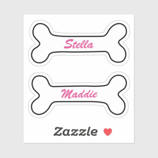 Dog bone personalized pink name stickers | Zazzle