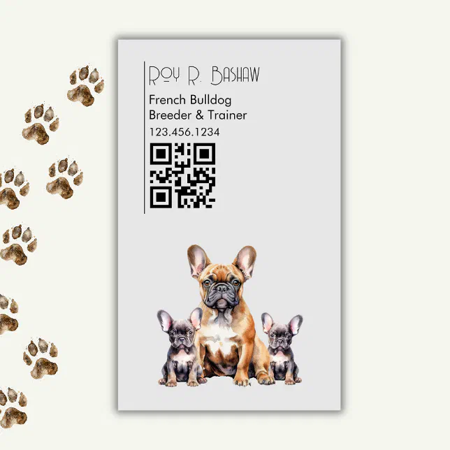 Dog Breeder Trainer French Bulldog QR Code Canine Business Card Magnet ...