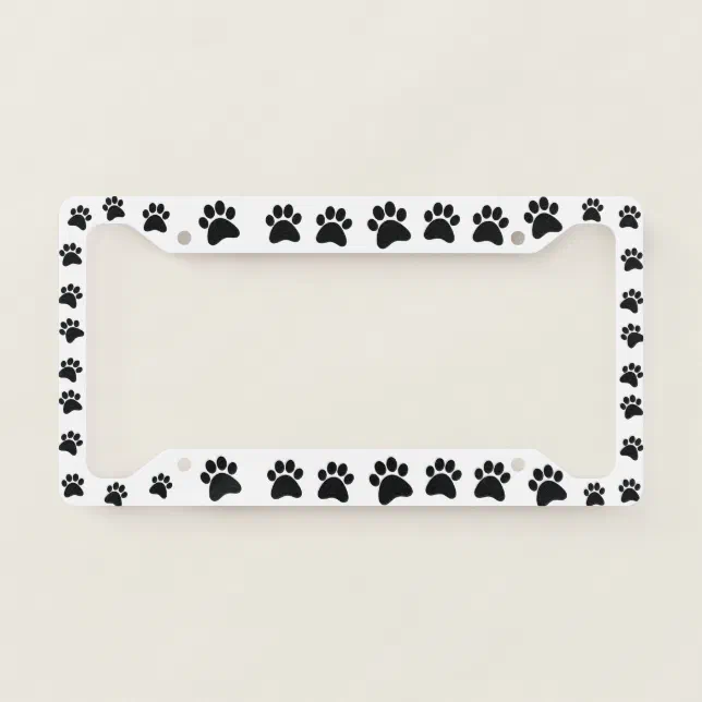 Dog cat Paw Prints Black White License Plate Frame | Zazzle