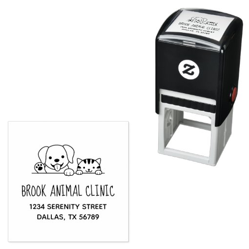 Dog Cat Veterinarian Animal Clinic Address Self-inking Stamp | Zazzle