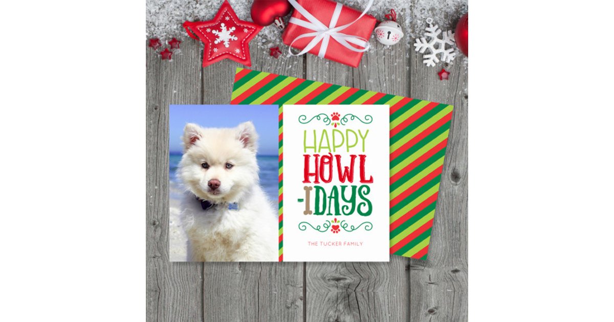 Dog Christmas Photo Happy Howlidays Holiday Card | Zazzle