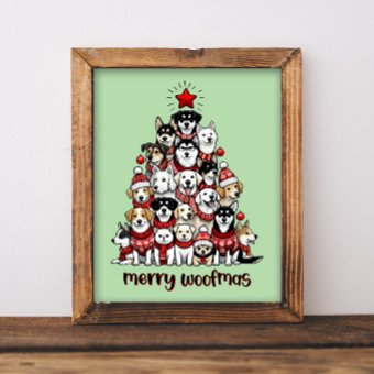 Dog Christmas Tree Merry Woofmas Holiday Poster | Zazzle