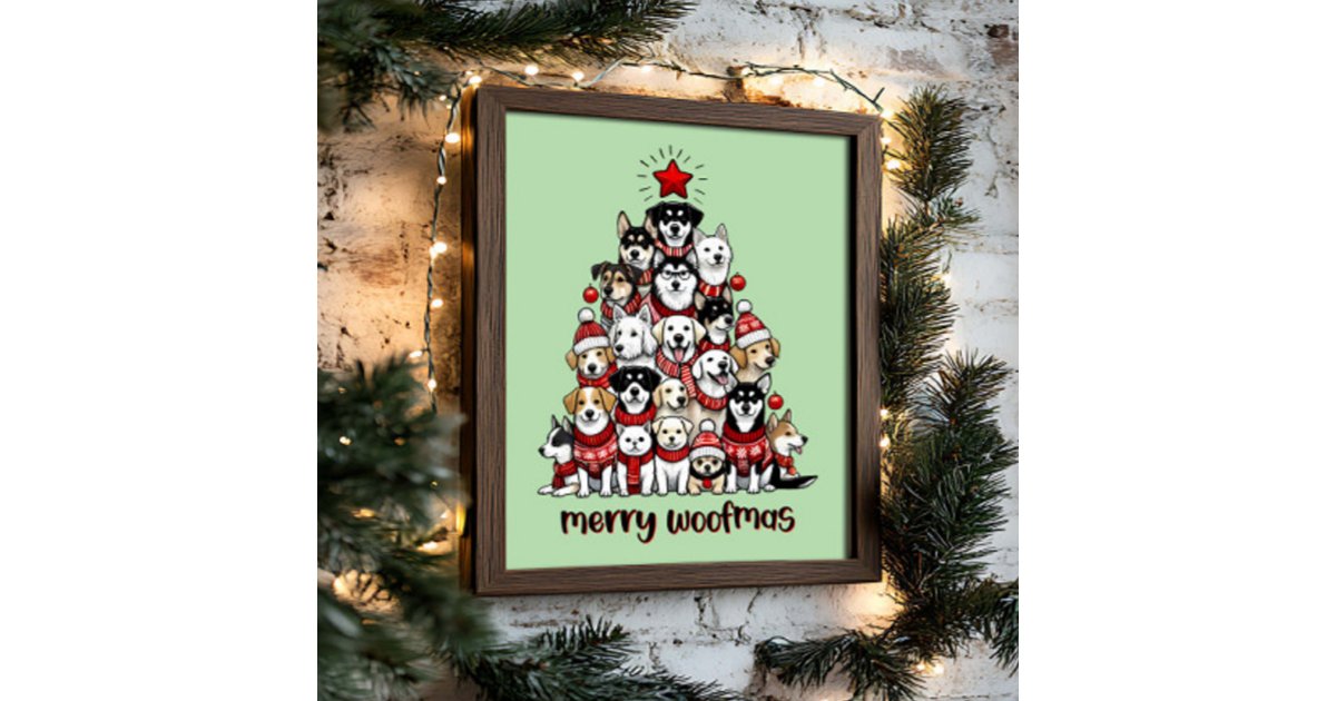 Dog Christmas Tree Merry Woofmas Holiday Poster | Zazzle