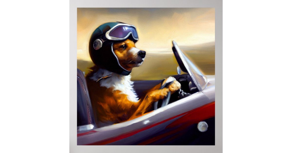Dog Driving Racecar Poster | Zazzle
