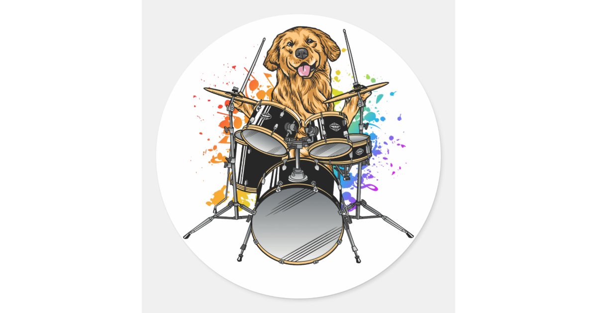 Dog Drummer Playing Drums Classic Round Sticker | Zazzle