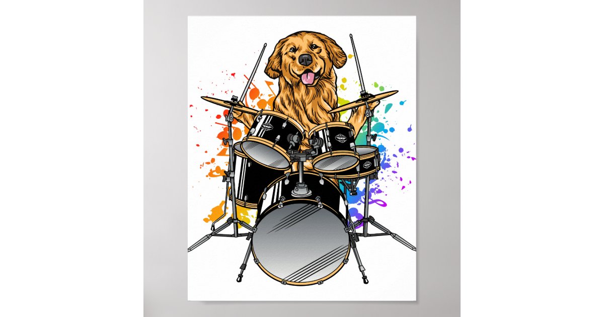 Dog Drummer Playing Drums Poster | Zazzle