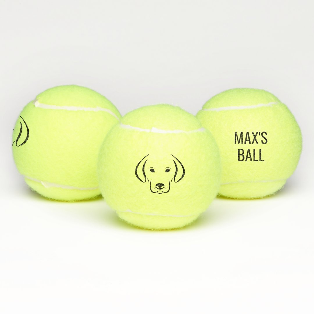 Dog face and name personalized tennis ball | Zazzle