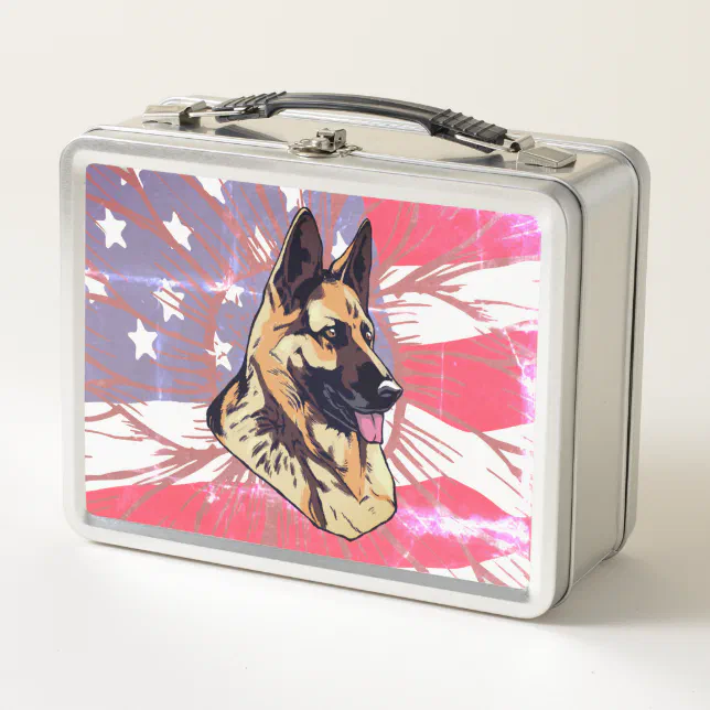 Dog German Shepherd with USA Flag Design Metal Lunch Box | Zazzle