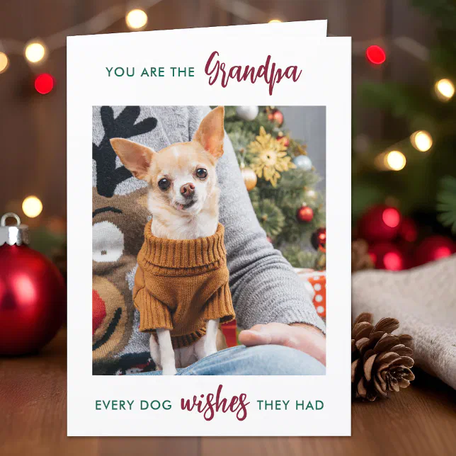 Dog Grandpa Custom Granddog Christmas Pet Photo Holiday Card | Zazzle