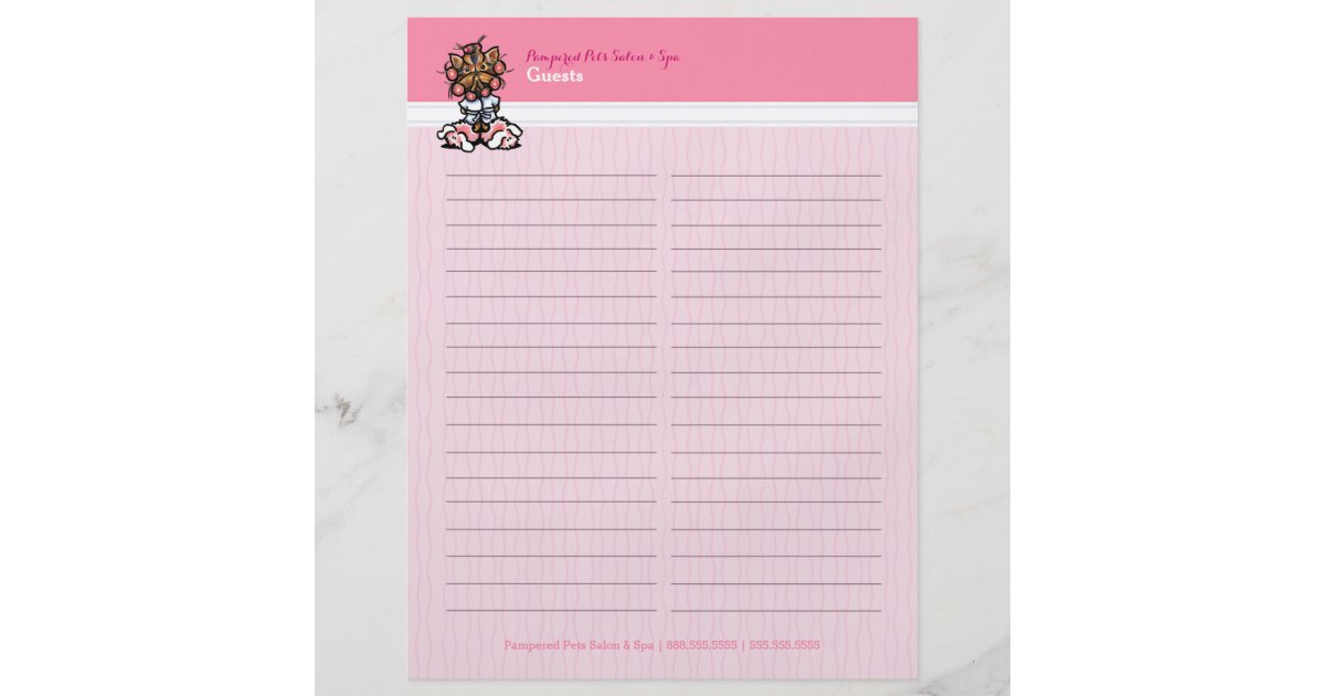 Dog Groomer Spa Yorkie Sign-In Guest Book Sheet | Zazzle