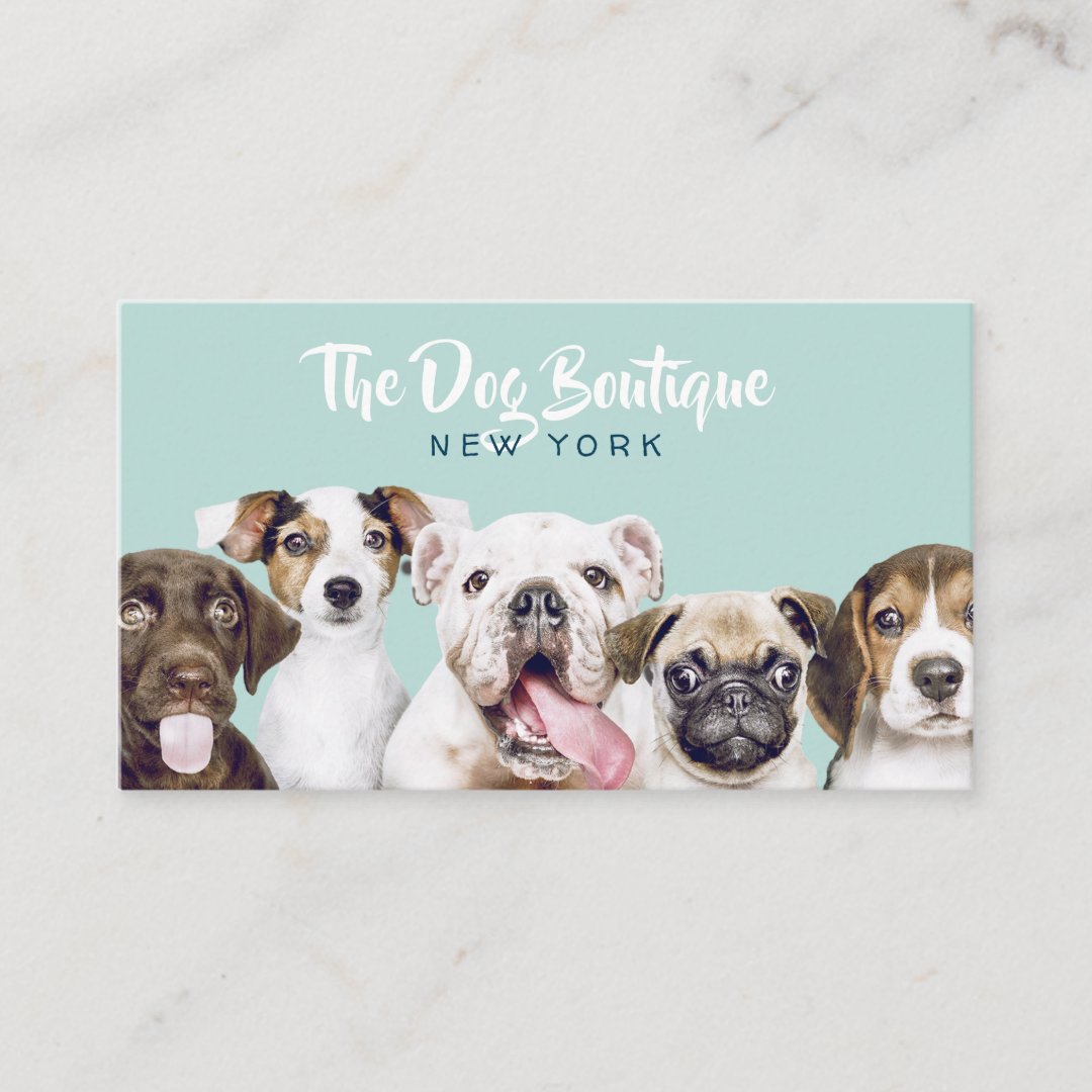 Dog grooming boutique pet sitter cute puppy script business card | Zazzle
