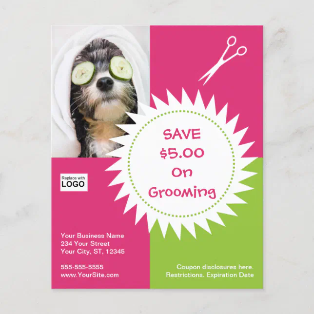 Dog grooming coupon flyer | Zazzle