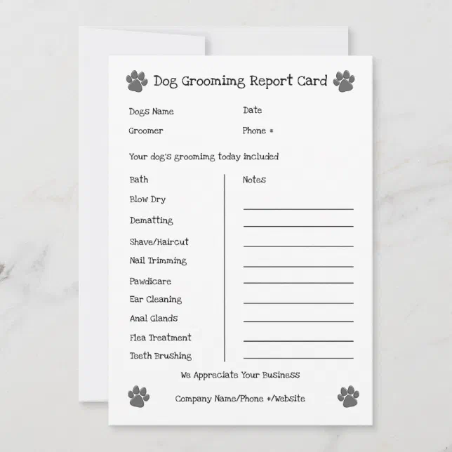 Dog Grooming Report Card | Zazzle