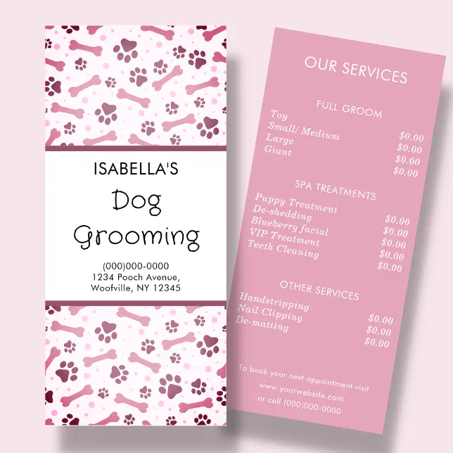 Dog Grooming Service Price List Rack Card | Zazzle