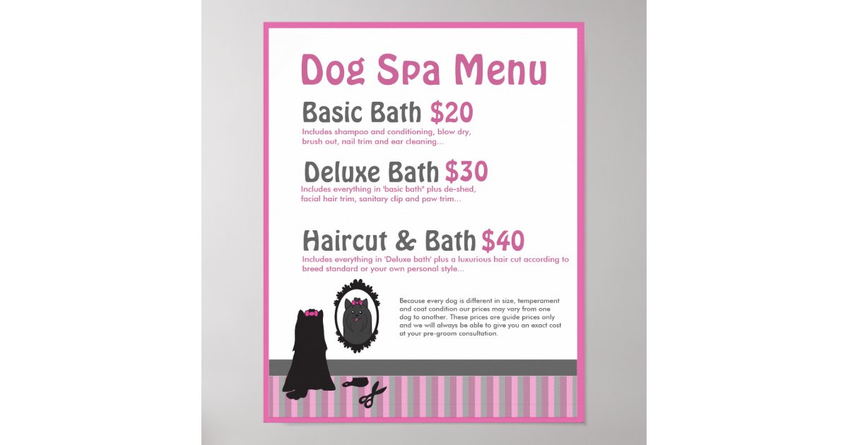 Dog Grooming Spa Menu - Personalizable Poster | Zazzle