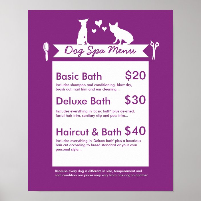 Dog Grooming Spa Menu - Personalizable Poster | Zazzle