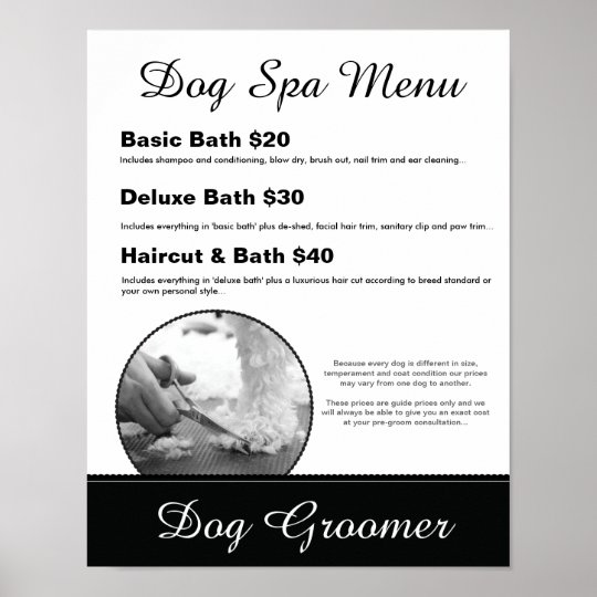 Dog Grooming Spa Menu - Personalizable Poster | Zazzle.com