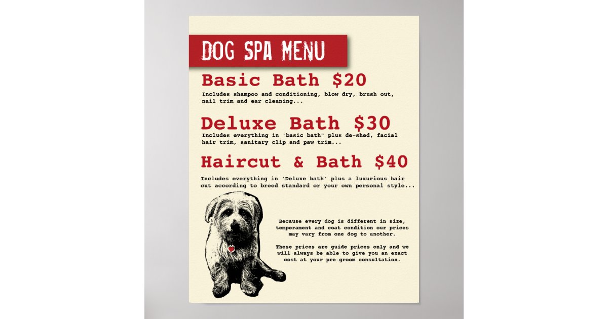 Dog Grooming Spa Menu - Personalizable Poster | Zazzle