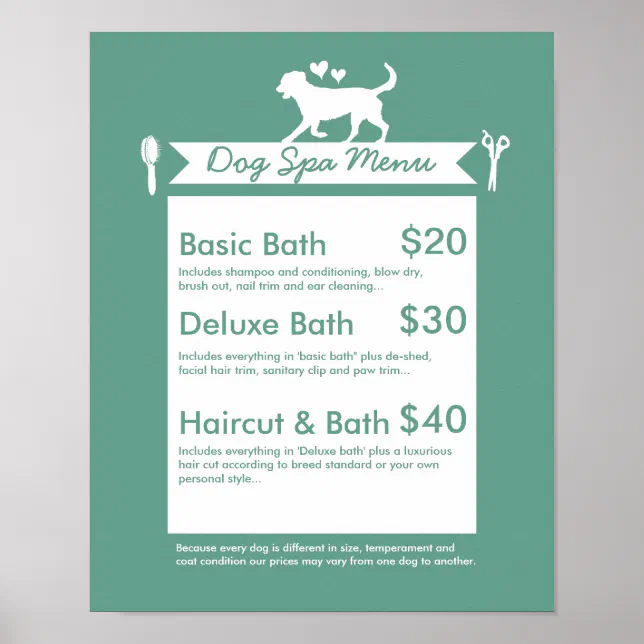 Dog Grooming Spa Menu - Personalizable Poster | Zazzle