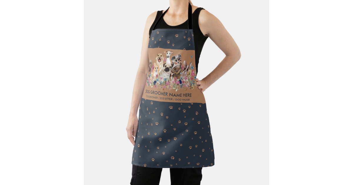 Dog Grooming Spa Salon Navy Brown Paws Vet Apron | Zazzle