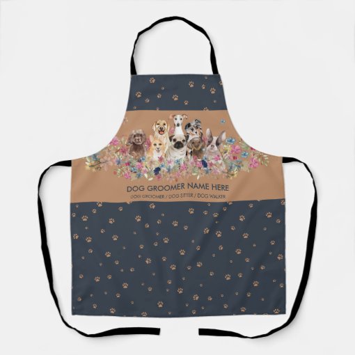 Dog Grooming Spa Salon Navy Brown Paws Vet Apron | Zazzle