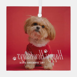 Dog Happy Howlidays Pet Holiday Photo Glass Ornament | Zazzle