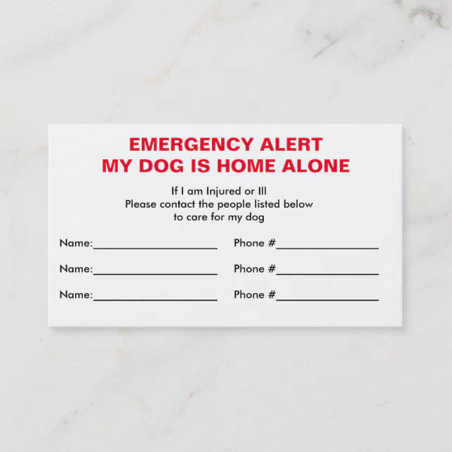 Dog Home Alone Emergency Contact Card | Zazzle