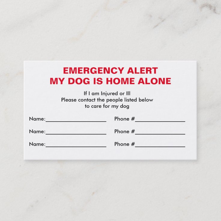 Dog Home Alone Emergency Contact Card | Zazzle