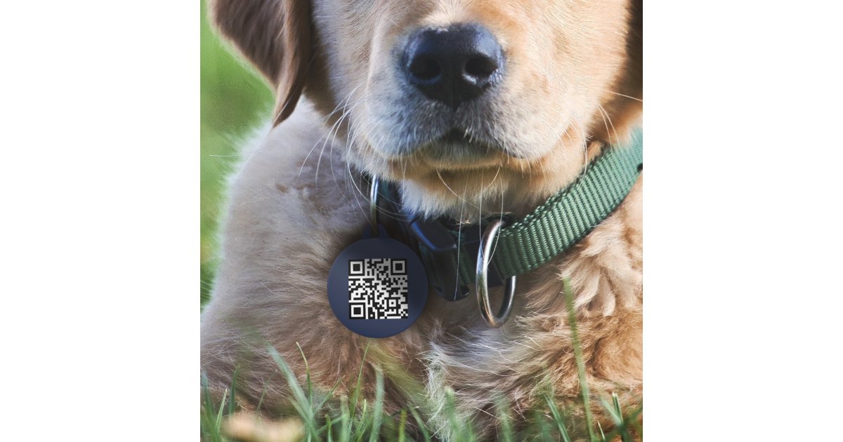 Dog ID QR Code | Navy Blue Scannable If Lost Pet ID Tag | Zazzle