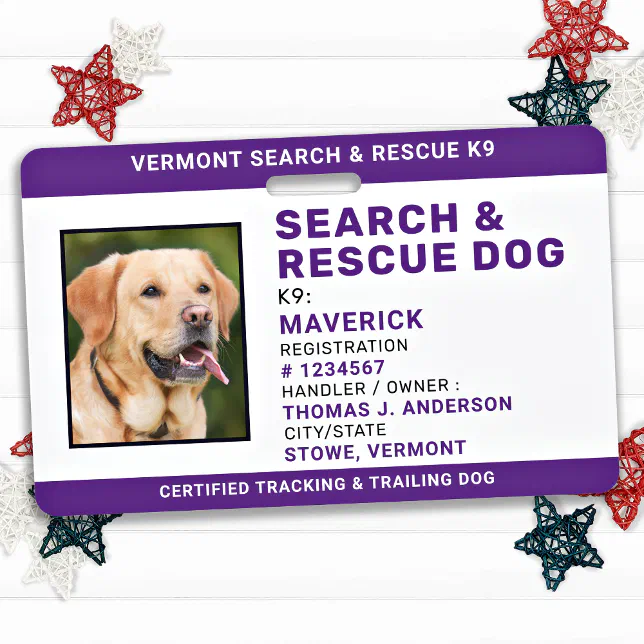 Dog ID Search Rescue Custom Logo Photo SAR K9 Badge | Zazzle