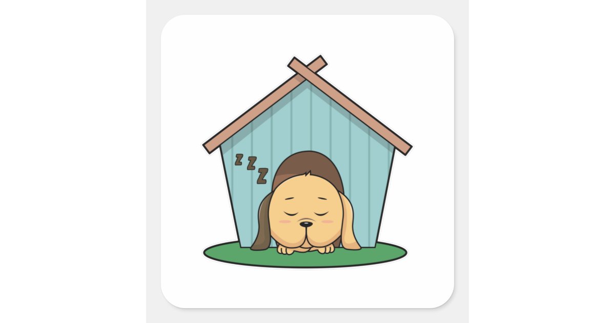 Dog in Dog house Square Sticker | Zazzle