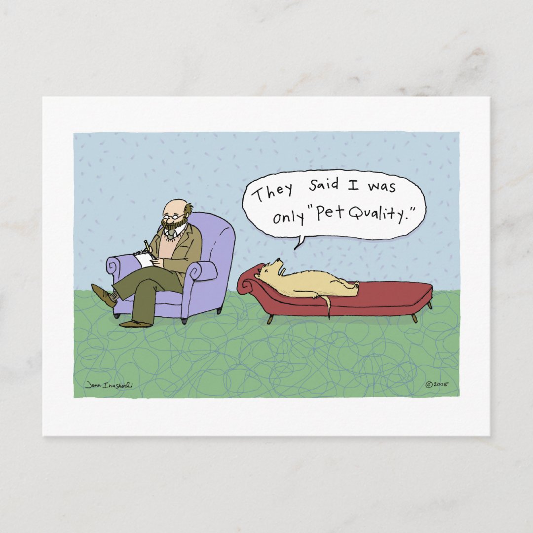 Dog in Therapy Cartoon | Show Dog Humor Postcard | Zazzle
