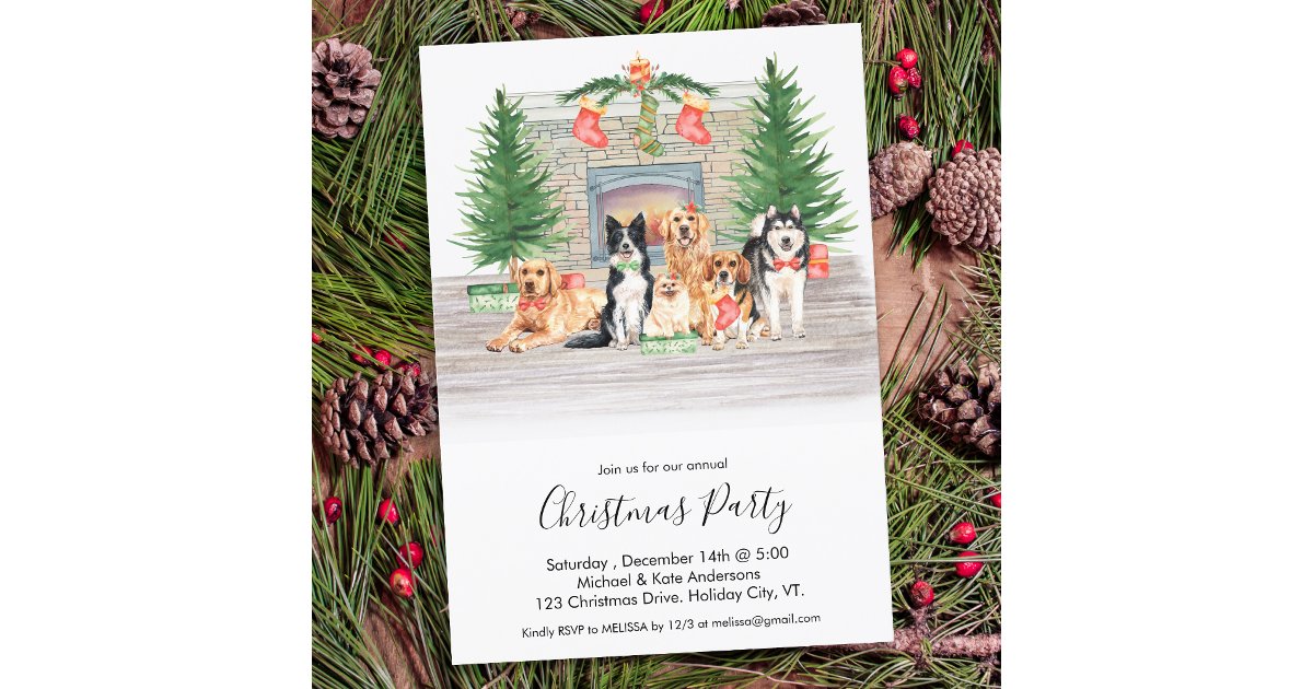 Dog Lover Pet Dogs Christmas Party Invitation | Zazzle