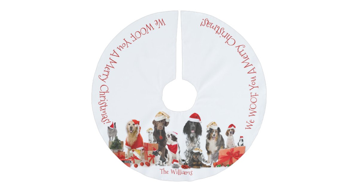 Dog Lovers Christmas Tree Skirt - Family Name | Zazzle