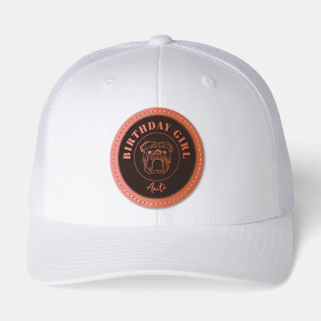 Dog Mom Birthday Bulldog Leather Patch Hat | Zazzle