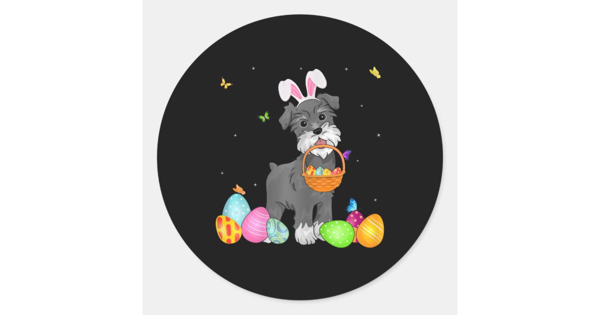 Dog Mom Cute Bunny Schnauzer Eggs Easter Day Classic Round Sticker | Zazzle