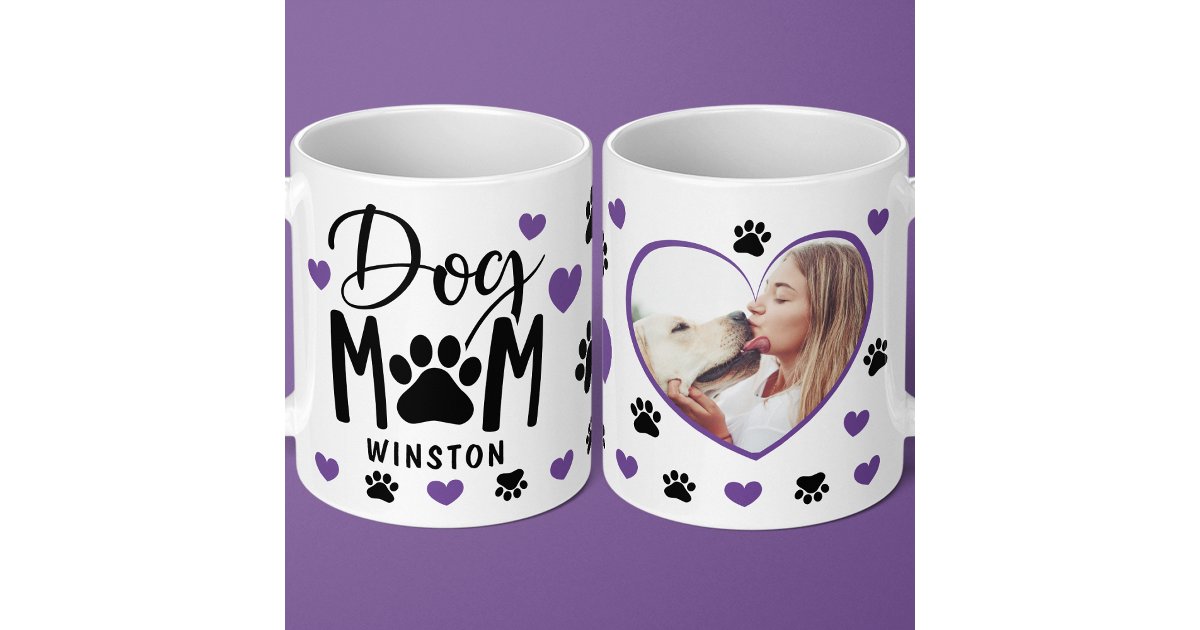 Dog Mom Paws Purple Heart Personalized Photo Coffee Mug | Zazzle