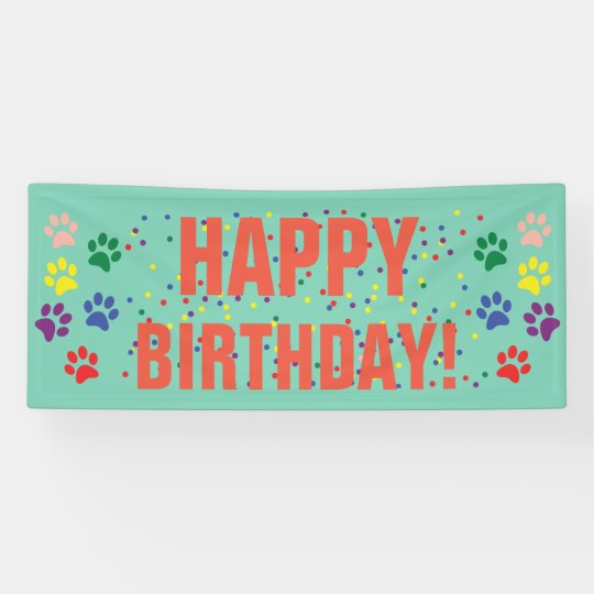 Dog party Happy Birthday with pawprints Banner | Zazzle.com