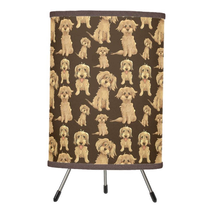 Dog Pattern Brown labradoodle goldendoodle Cute Tripod Lamp | Zazzle