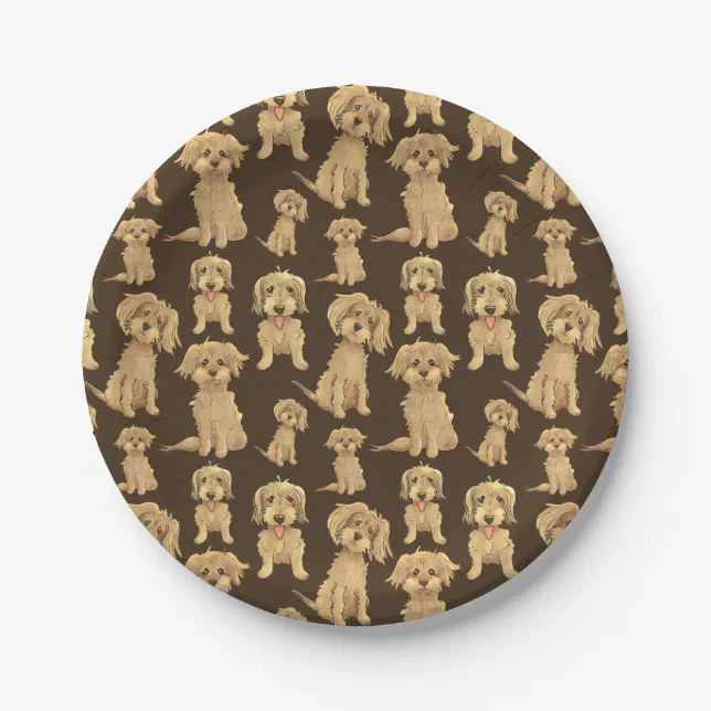 Dog Pattern Brown labradoodle goldendoodle Paper Plates | Zazzle