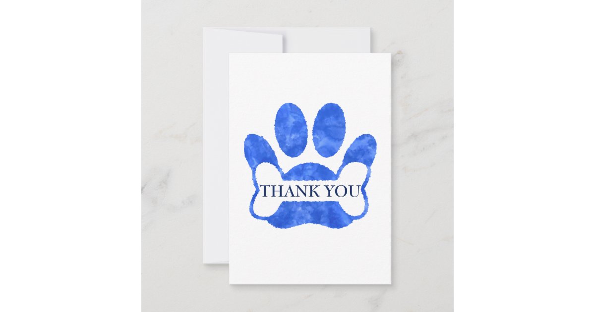 Dog Paw And Bone Blue Watercolor Thank You | Zazzle