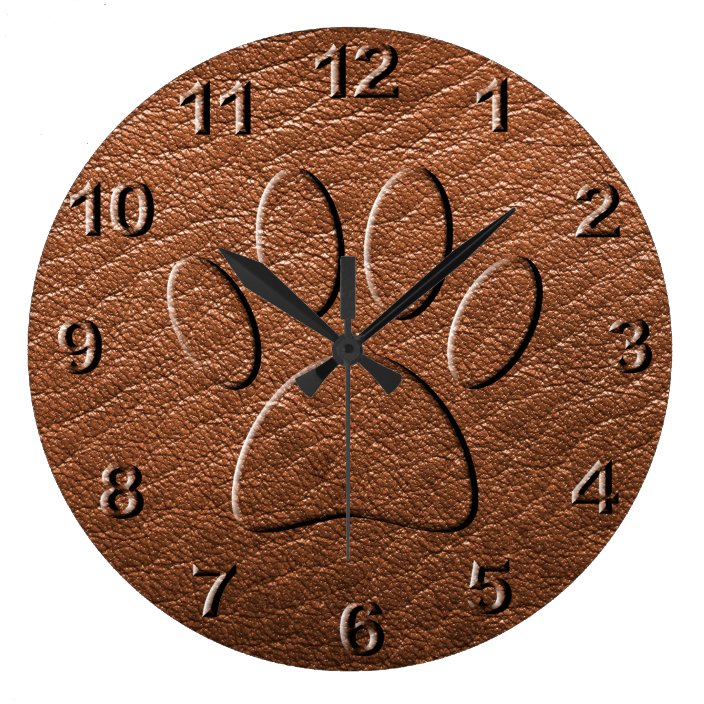 Dog Paw On Leather Print Large Clock | Zazzle.com