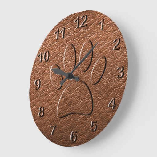 Dog Paw On Leather Print Large Clock | Zazzle