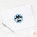Dog Paw Print And Bone On Baby Blue Classic Round Sticker | Zazzle