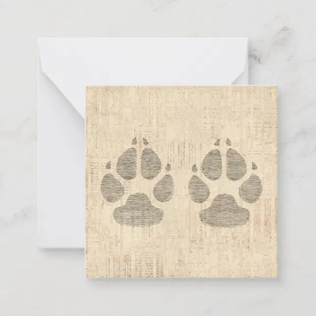 Dog Paw Print Art with Script Paper Background Note Card | Zazzle