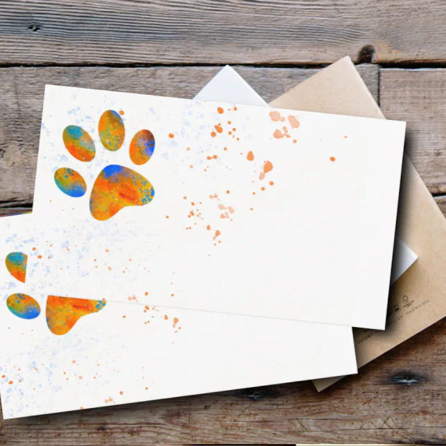 dog paw print colorful watercolor splatter design business card | Zazzle