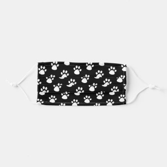 Dog Paw Print Pattern on Editable Black Color Adult Cloth Face Mask ...