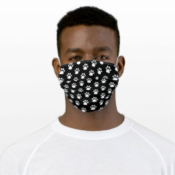 Dog Paw Print Pattern on Editable Black Color Adult Cloth Face Mask ...