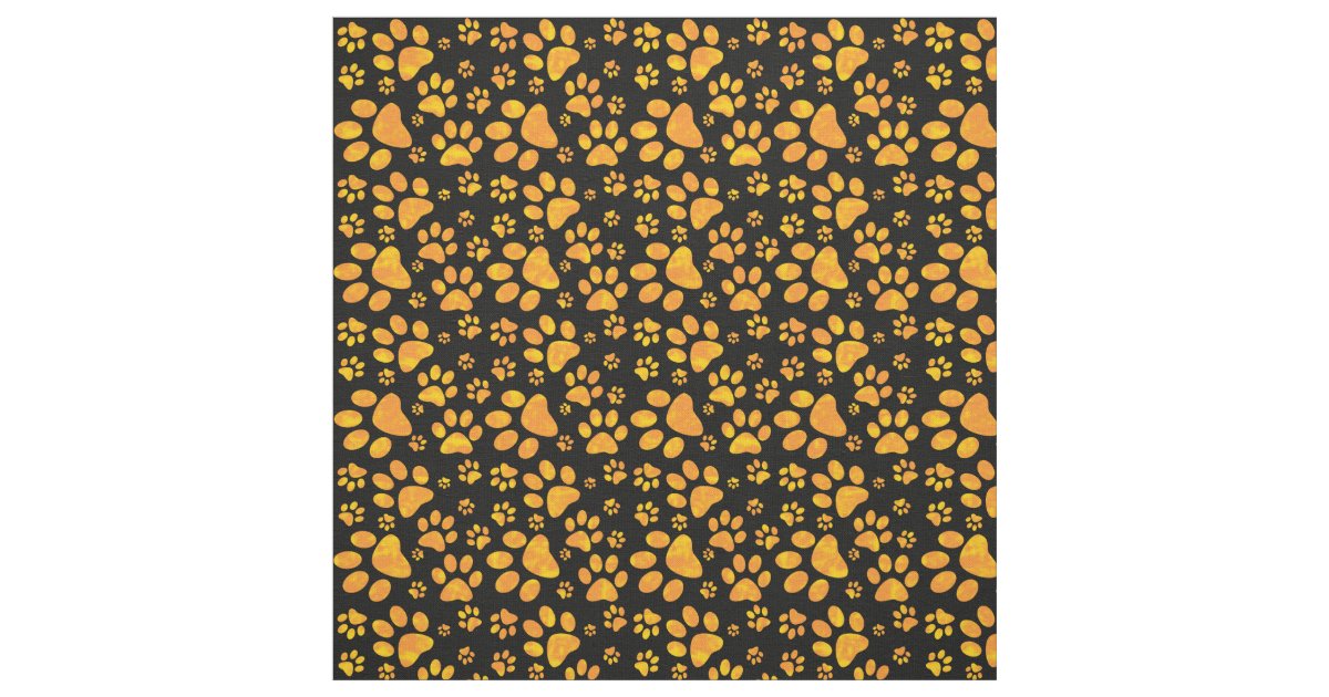 Dog Paw Print Pattern | Orange Fabric | Zazzle
