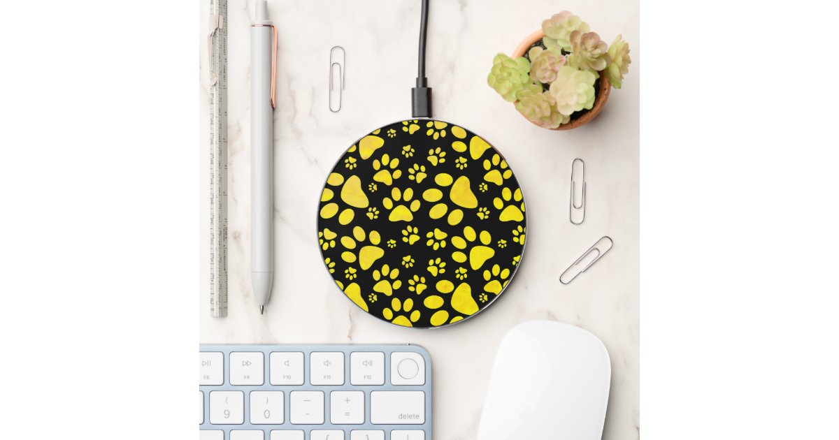 Dog Paw Print Pattern Yellow Wireless Charger | Zazzle